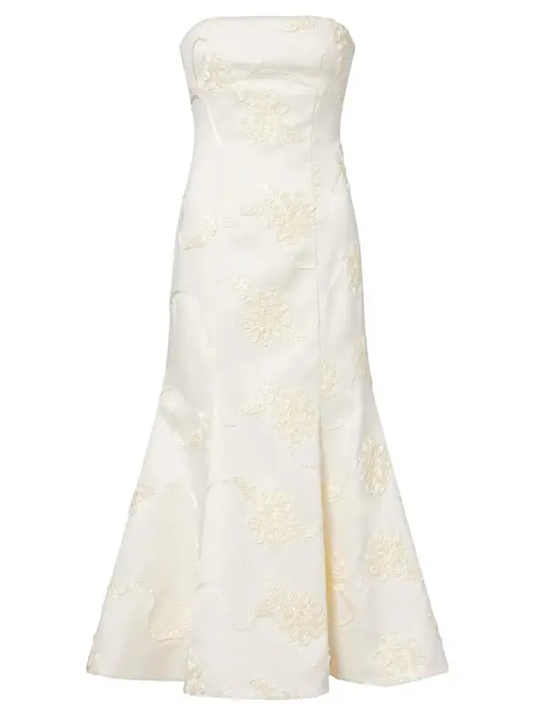 ROTATE BY BIRGER CHRISTENSEN Floral-appliqué Satin Midi Dress - White
