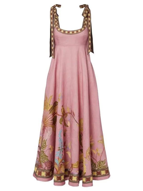 ALEMAIS Alémais Zuri Ballet Printed Linen Maxi Dress - Pink