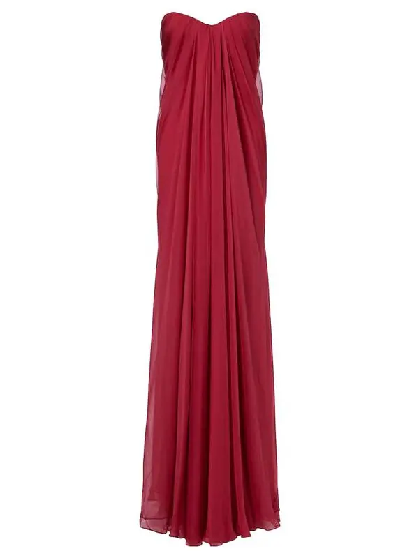 Alexander McQueen Draped Silk Chiffon Bustier Gown - Pink