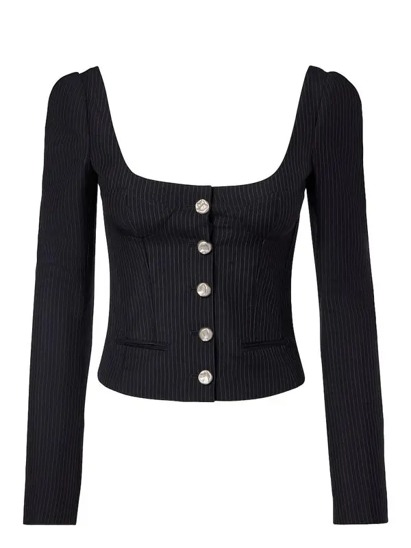 Alexander McQueen Chalk Stripe Wool And Mohair Bustier Top - Blue