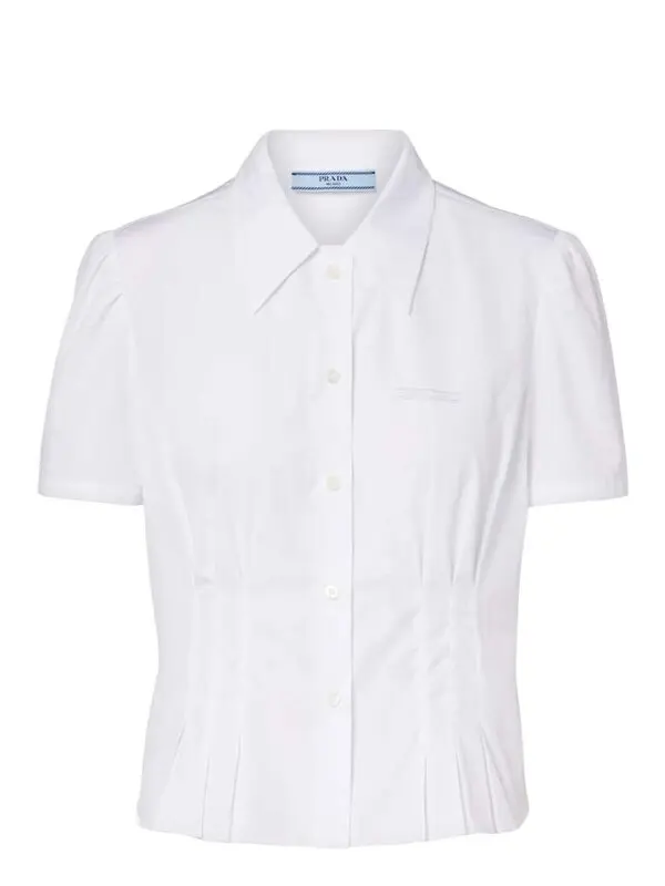 Prada Gathered Cotton Poplin Shirt - White