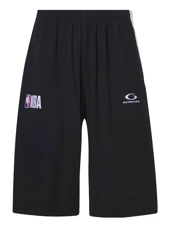 Balenciaga X Nba Logo Cotton Fleece Shorts - Black