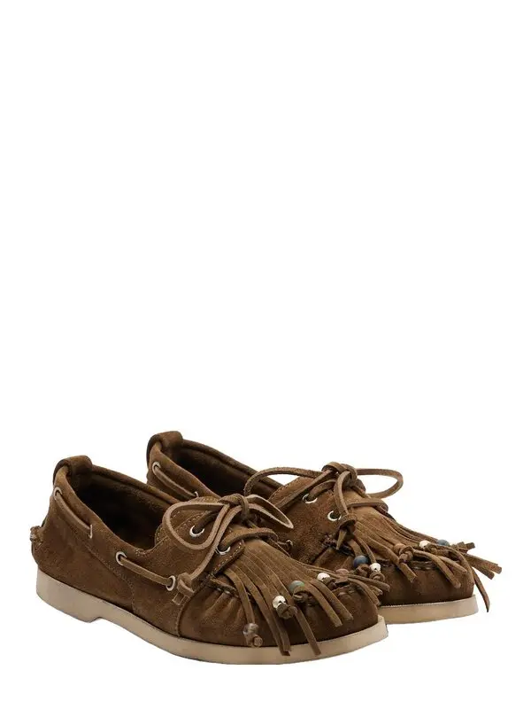 GOLDEN GOOSE Embellished Suede Boat Shoes - Brown