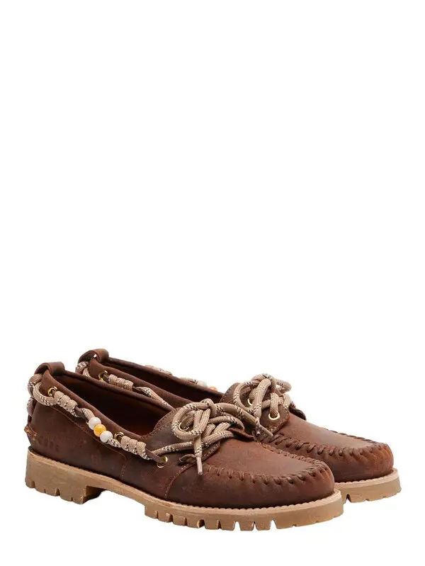 GOLDEN GOOSE Cruise Beaded Suede Boat Shoes - Brown