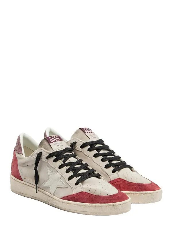 GOLDEN GOOSE Ball Star Calf Hair-trimmed Sneakers - Burgundy