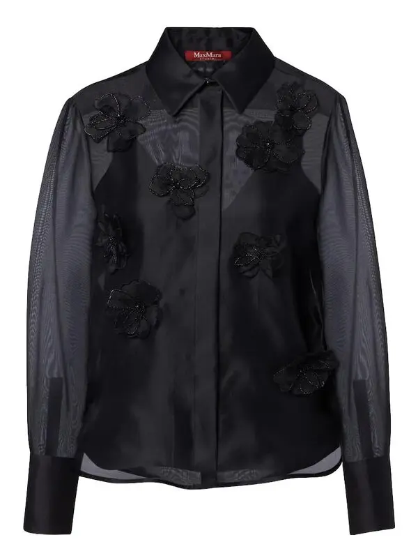Max Mara Agi Embellished Floral-appliqué Silk Blouse - Black