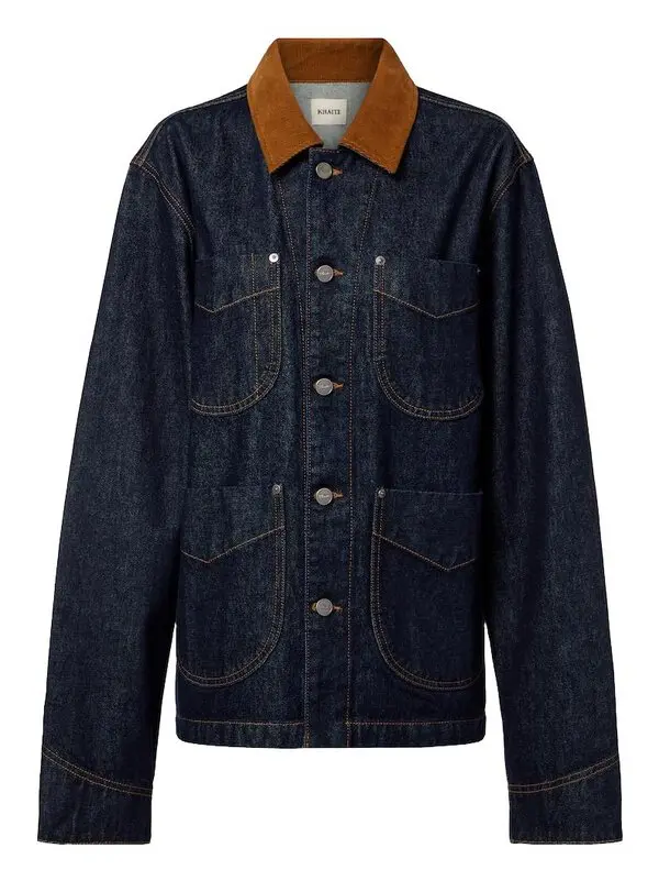 Khaite Wyatt Corduroy-trimmed Denim Jacket - Blue