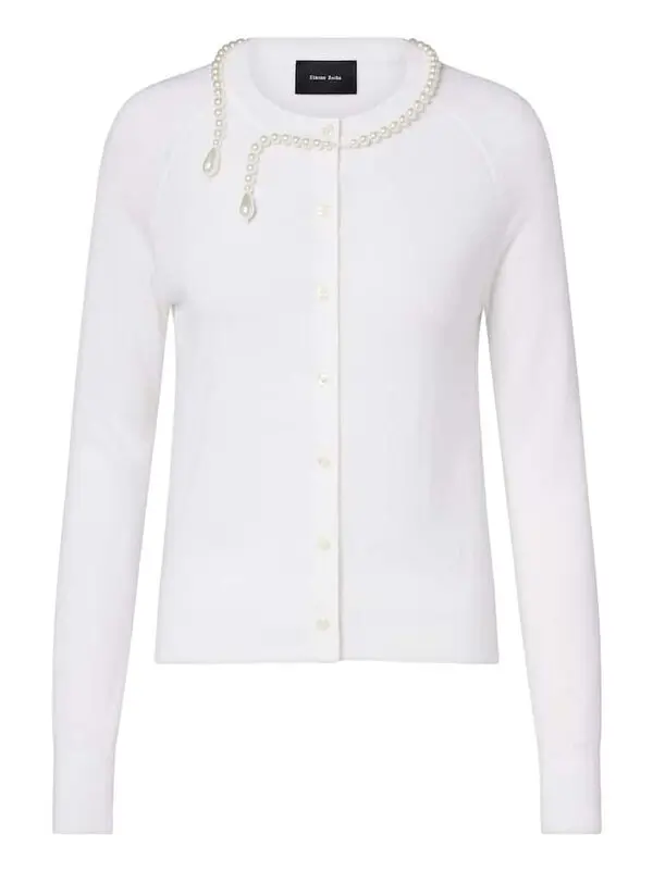Simone Rocha Faux Pearl-embellished Wool And Silk Cardigan - White