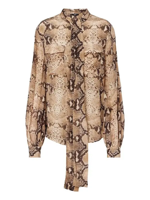 7 For All Mankind Snake-print Tie-neck Blouse - Beige