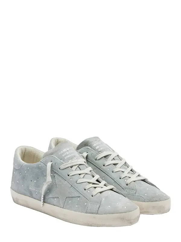 GOLDEN GOOSE Super-star Embellished Suede Sneakers - Blue