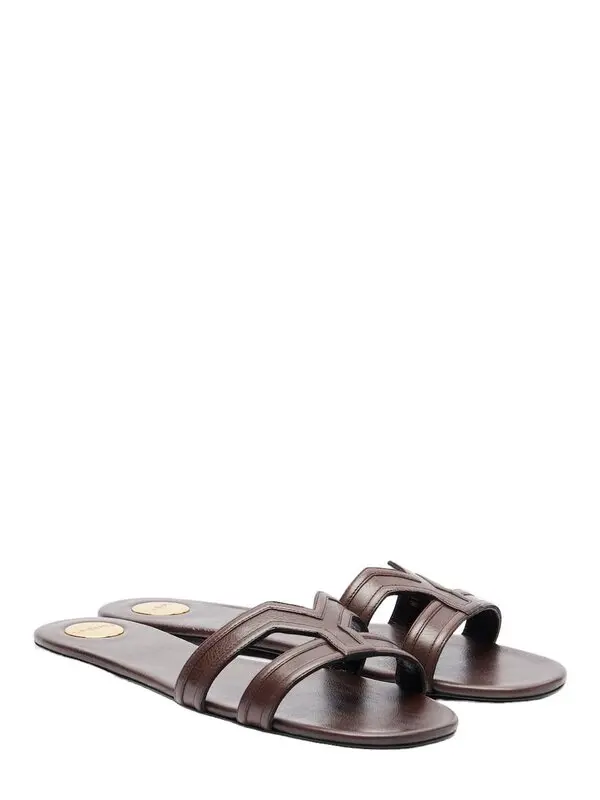 Saint Laurent Mabrouka Leather Sandals - Brown