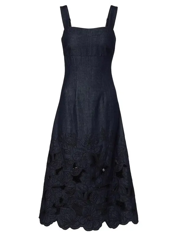 Veronica Beard Rosaura Floral Denim Midi Dress - Blue
