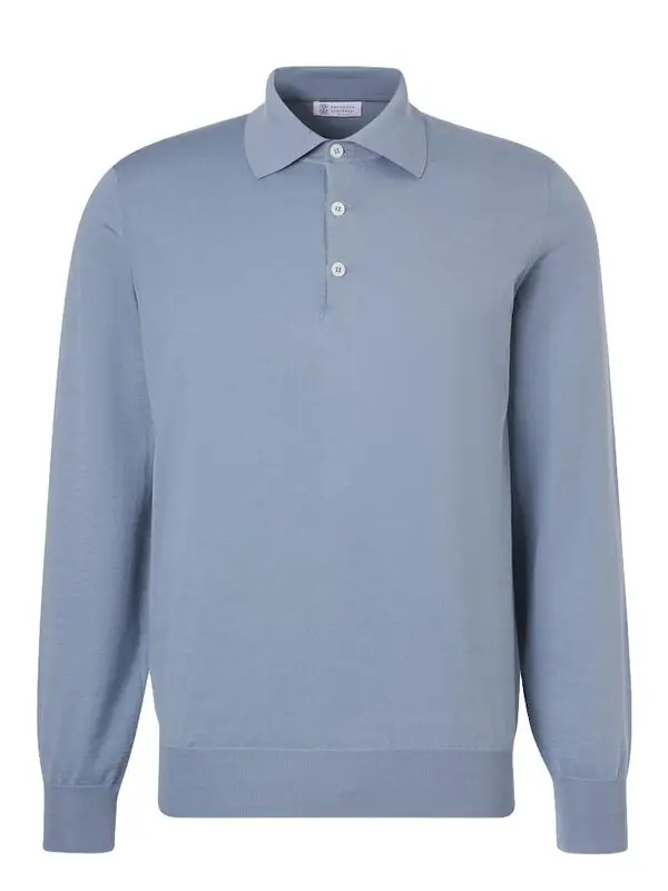 Brunello Cucinelli Cotton Polo Sweater - Blue