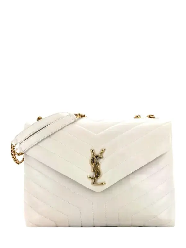 Saint Laurent Loulou Matelassé Chevron Leather Medium Shoulder Bag - Neutrals