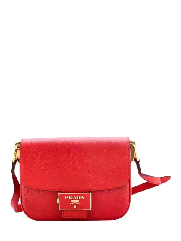 Prada Embleme Flap Bag Saffiano Leather Small Shoulder Bag - Red