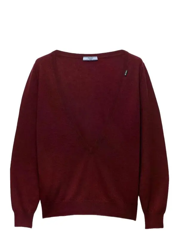 Prada Cashmere V-neck Sweater With Ribbed Trim - Red