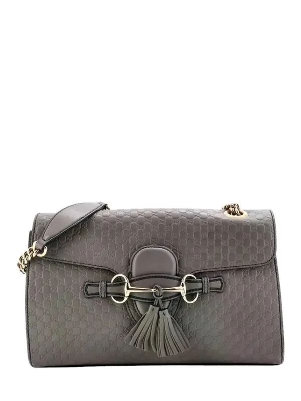 Gucci Emily Chain Flap Bag Microssima Leather Medium - Grey
