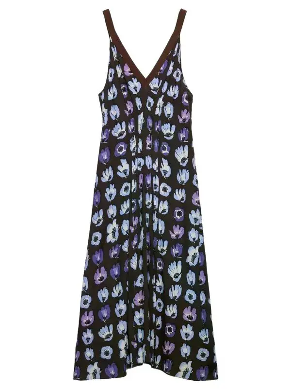 Prada Floral-print Marocain V-neck Sleeveless Dress - Brown