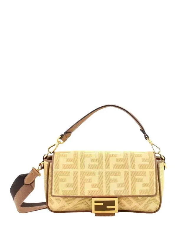 Fendi Baguette Nm Bag Zucca Embroidered Canvas Medium - Neutrals