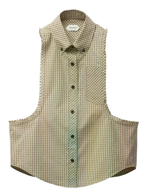 Versace Micro Check Sleeveless Shirt - Neutrals