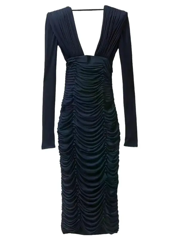 Versace Draped Silk Crêpe Jersey Midi Dress - Blue