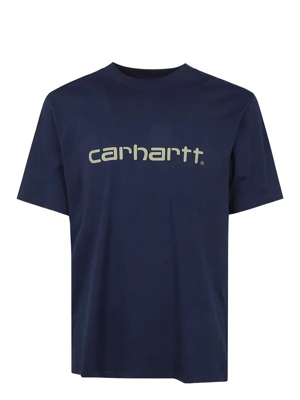 Carhartt Work In Progress Short Sleeves "script" Organic Cotton T-shirt - Blue