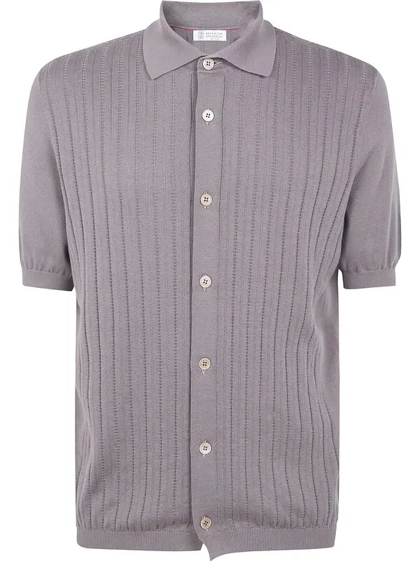 Brunello Cucinelli Short Sleeve Polo Neck Cardigan - Brown