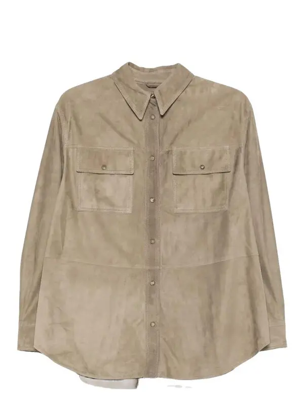 Brunello Cucinelli Leather Button-up Shirt - Brown