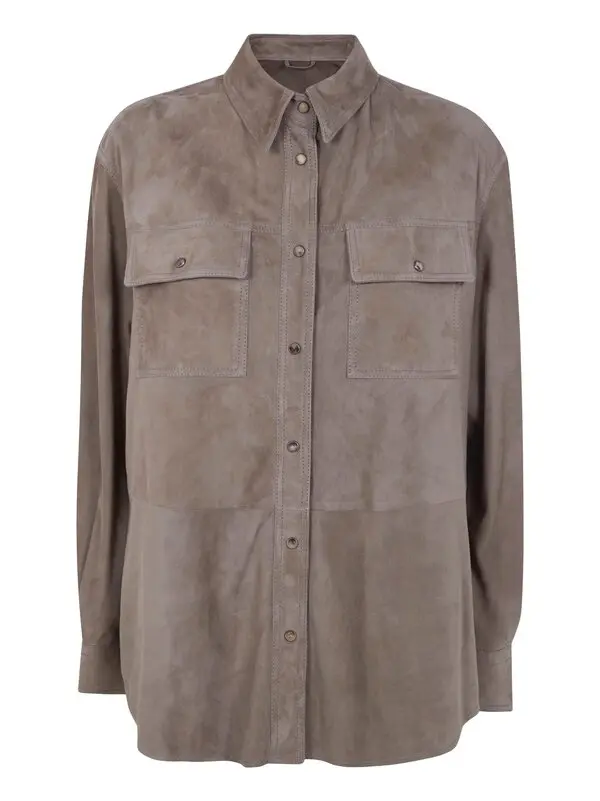 Brunello Cucinelli Leather Button-up Shirt - Brown