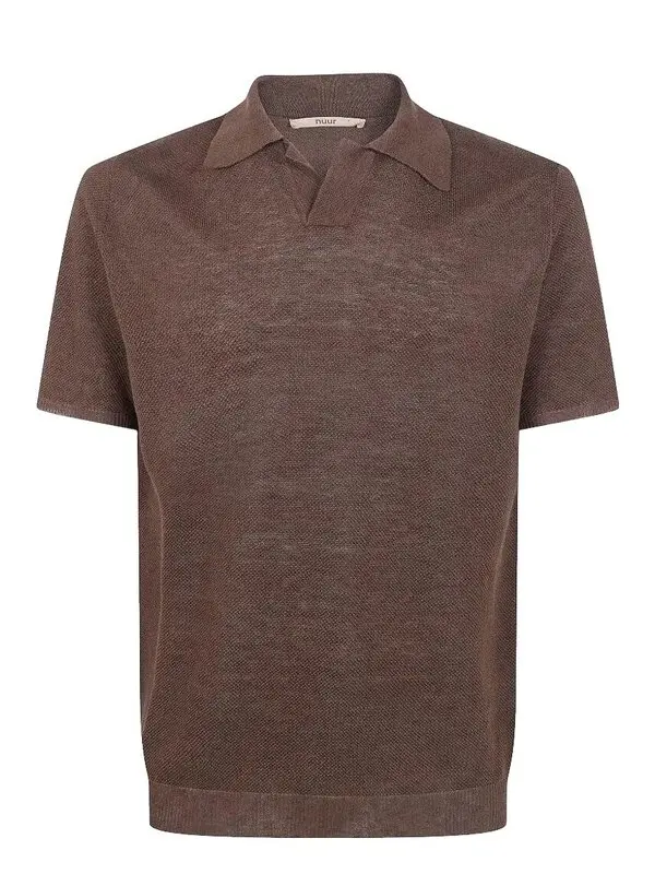 NUUR Short Sleeved Polo Neck Piquet Stitch T-shirt - Brown