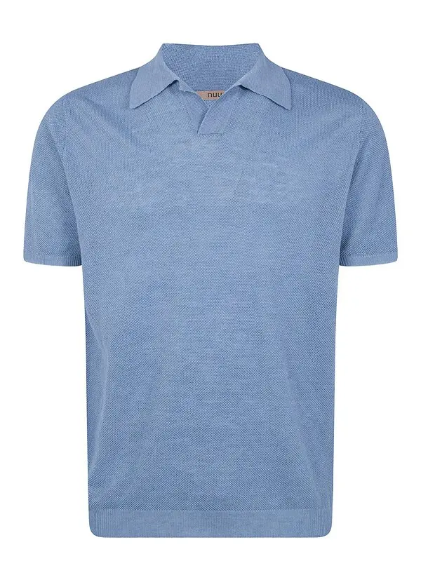 NUUR Short Sleeved Polo Neck Piquet Stitch T-shirt - Blue