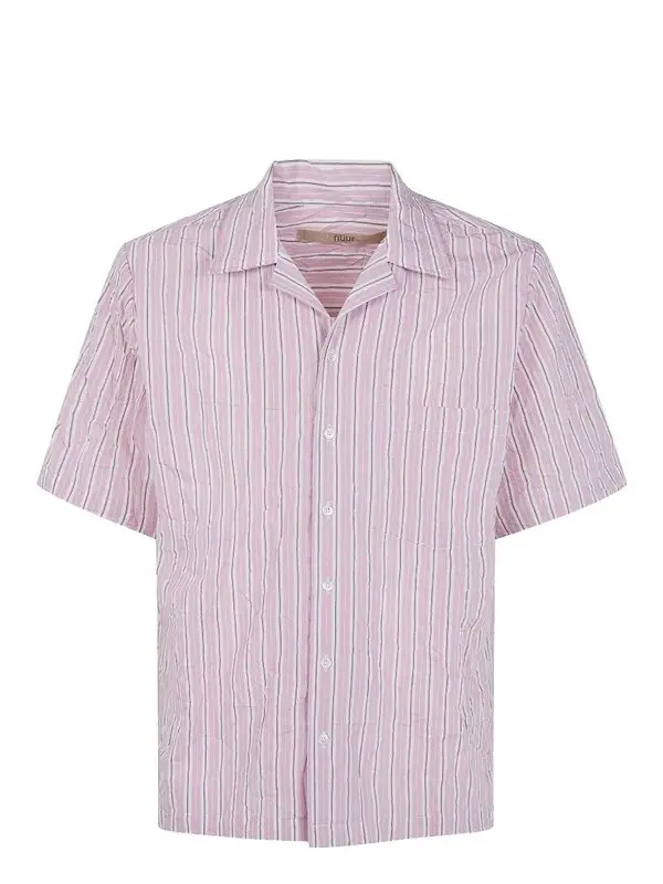 NUUR Striped Short Sleeved Bowling Shirt - Pink