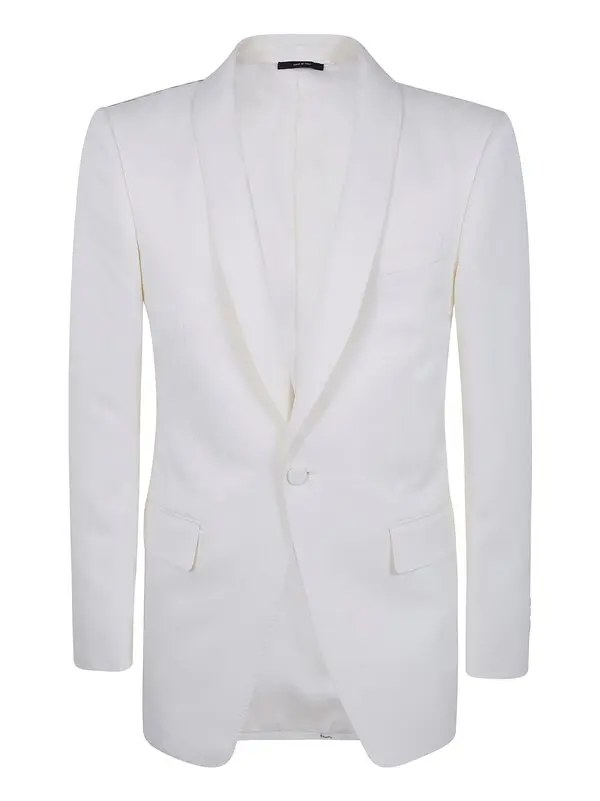 TOM FORD Wool Silk Sharp Faille Slim Shawl Lapel Jacket - White