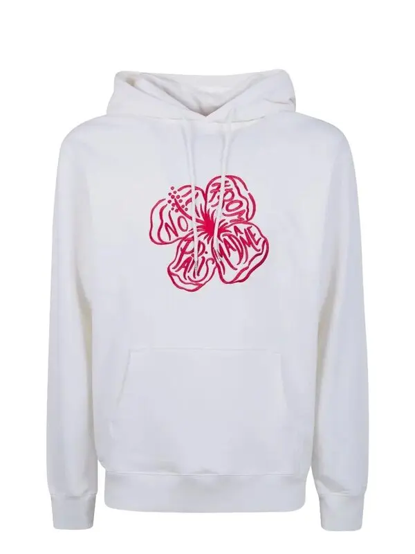 Drole De Monsieur Slogan Hibiscus Hoodie - White