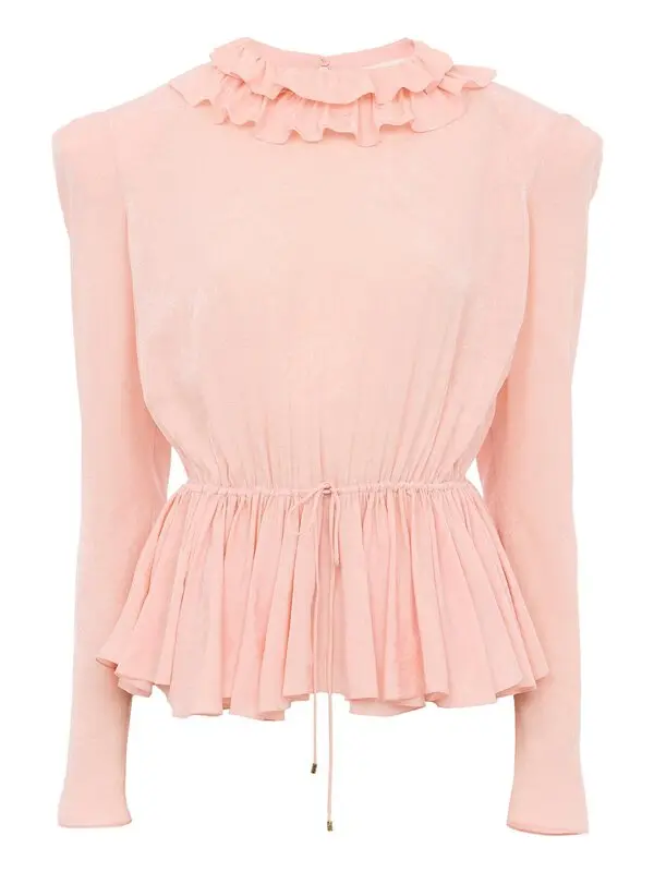 Chloé Drawstring Ruffle Top - Tan Rose