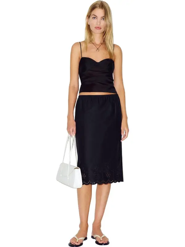 REFORMATION Rosemary Embroidered Skirt - Black