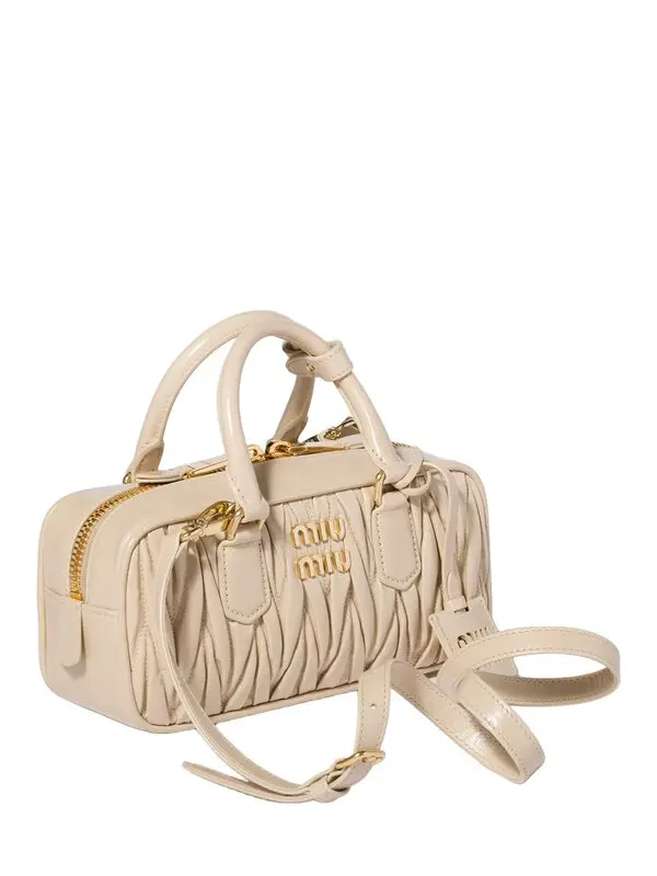 Miu Miu Arcadie Shiny Matelassé Leather Bag - Travertine Stone