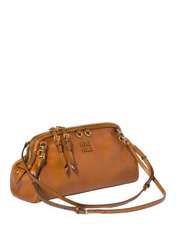 Miu Miu Caprice Leather Clutch - Cognac