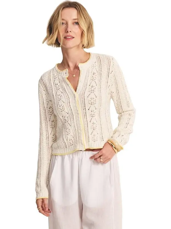 Velvet By Graham & Spencer Pointelle Cotton-blend Cardigan - Neutral