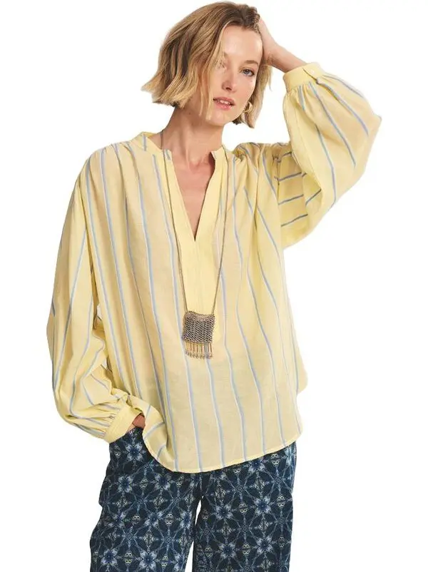 Velvet By Graham & Spencer Analyn Stripe Cotton Top - Yellow