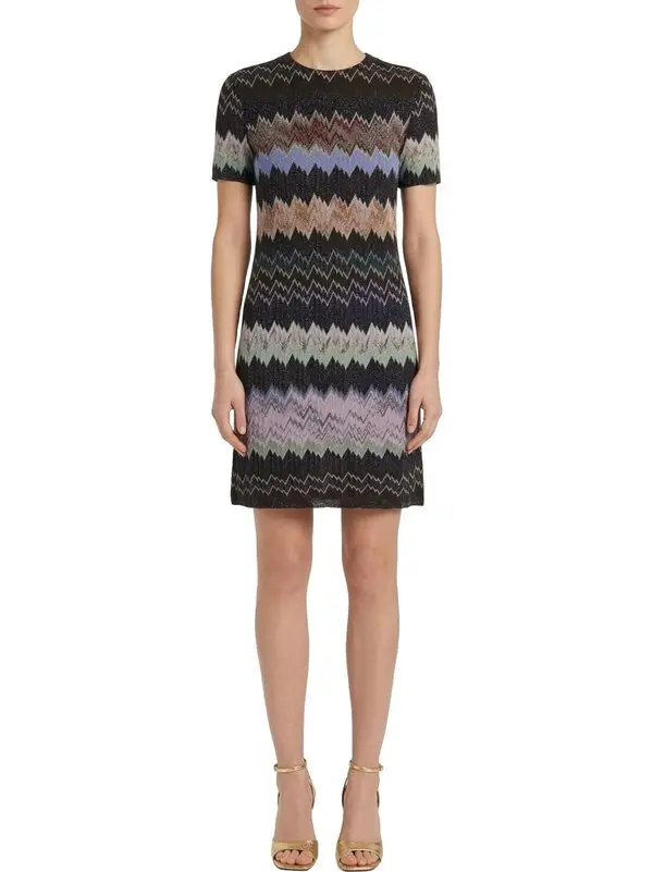 Missoni Short Sleeve Zigzag Knit Dress - Black