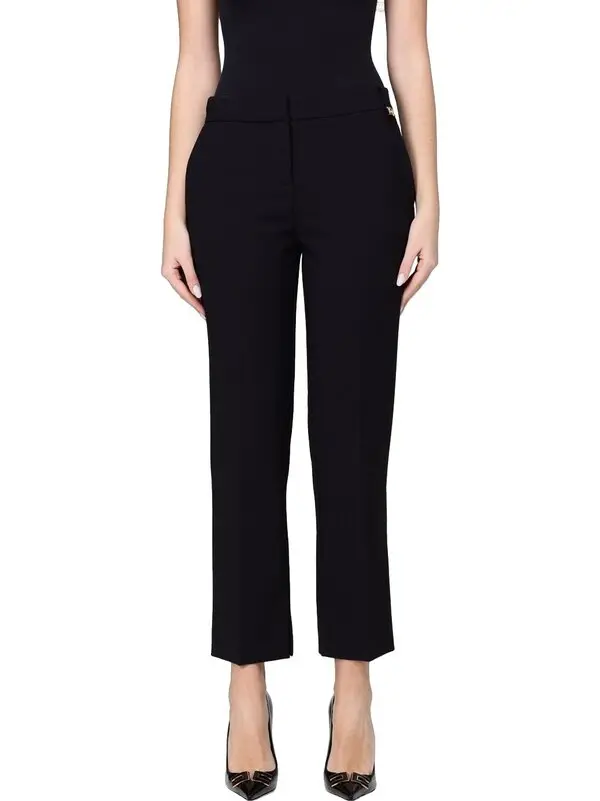 Elisabetta Franchi Cropped Polyester Crêpe Tailored Trousers - Black