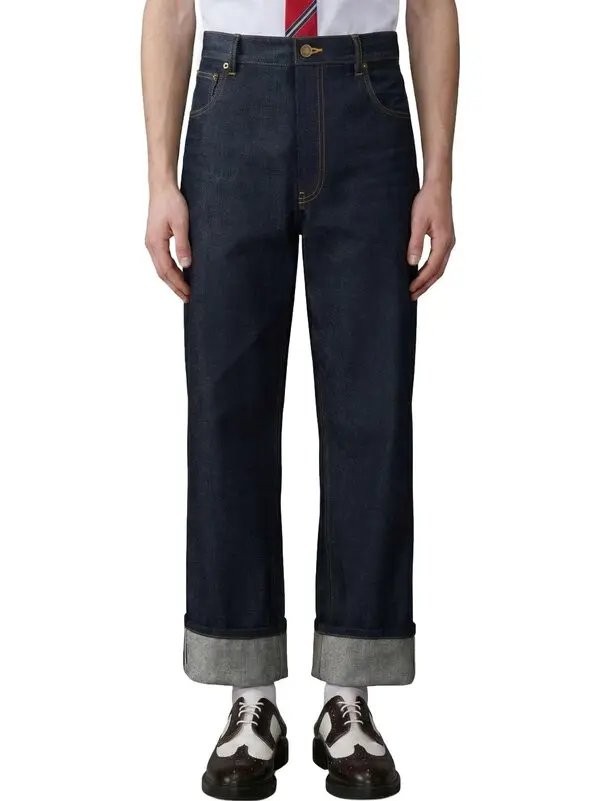 Thom Browne Cotton Denim Wide Leg Jeans - Navy