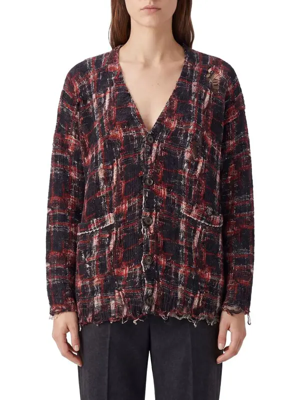 R13 Distressed Knit Cardigan - Red