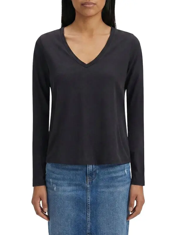 JAMES PERSE Long Sleeve V-neck Cotton T-shirt - Black