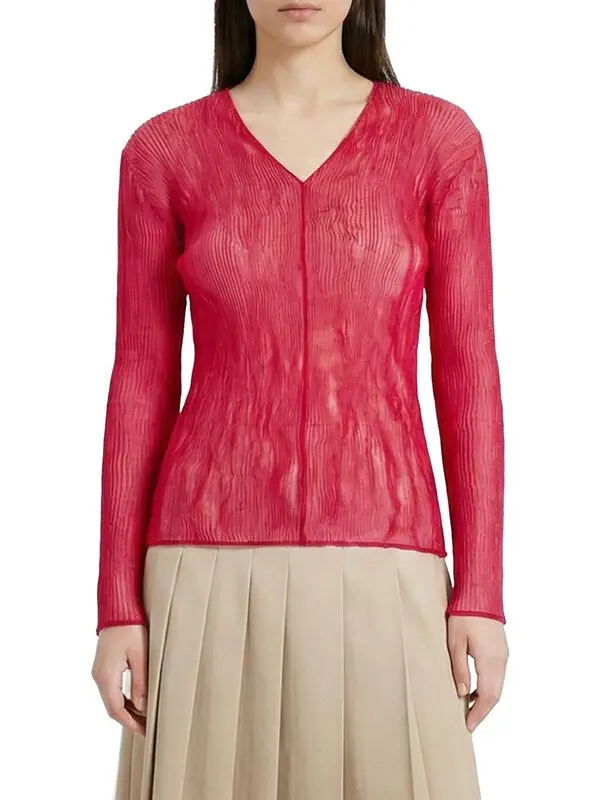 Issey Miyake V-neck Jersey Top - Fuchsia
