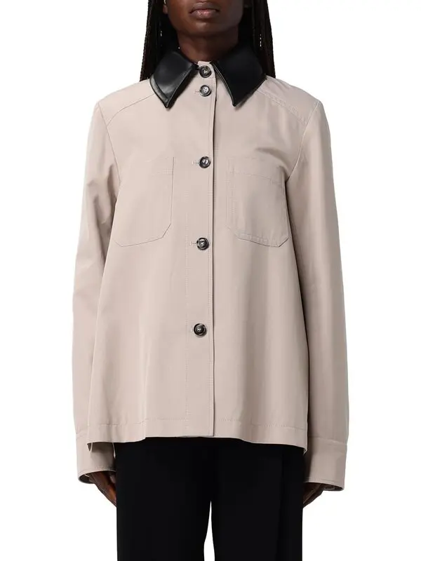 Sportmax Cotton Blend Shirt Jacket With Leather Collar - Beige