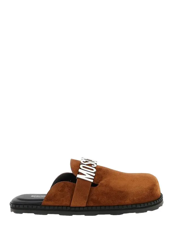 Moschino Suede Calfskin Leather Mules - Brown