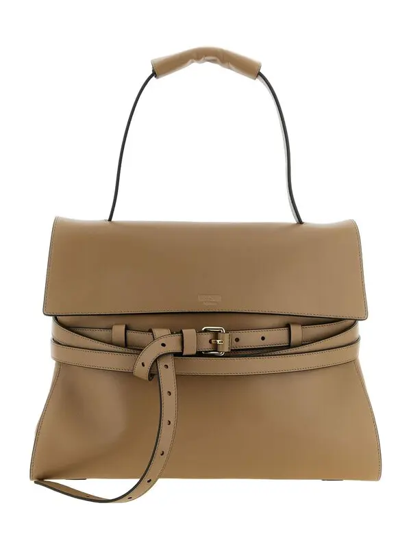 Moschino Tie Me Nappa Leather Shoulder Bag - Beige