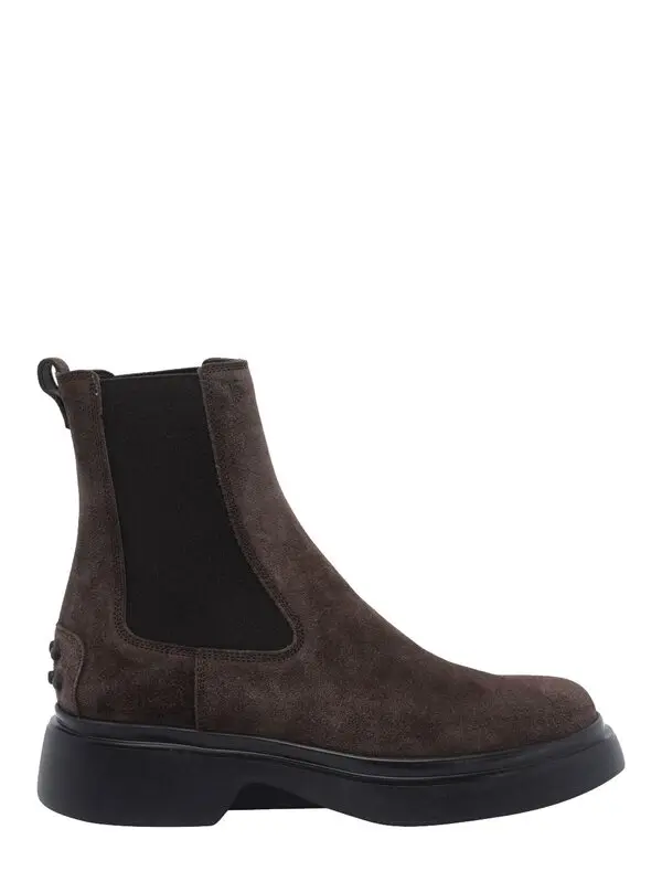 TOD'S Suede Calfskin Chelsea Ankle Boots With Rubber Sole - Brown